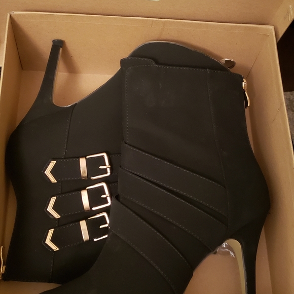 Leuven Alexander | Shoes | Black Booties With Gold Buckle Straps | Poshmark